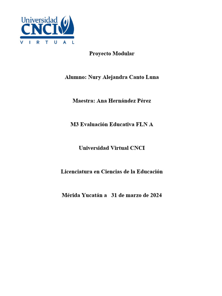 Proyecto Modular Evaluación Educativa | PDF | Evaluación | Método de enseñanza