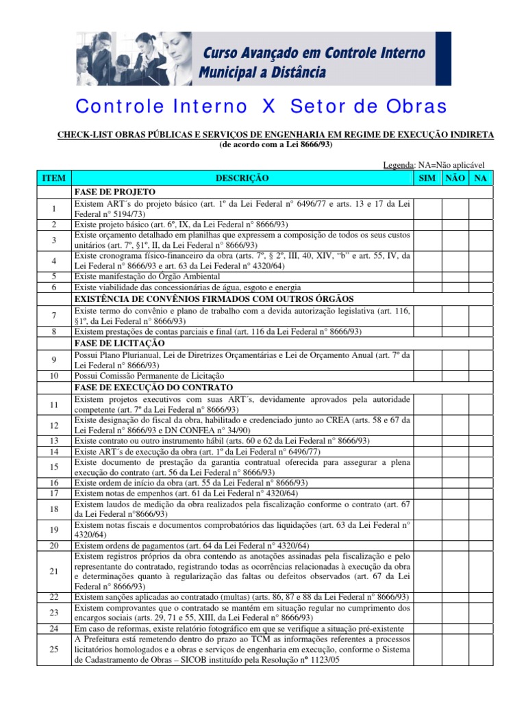 Checklist Obras Publicas | Lei Estatutária | Orçamento