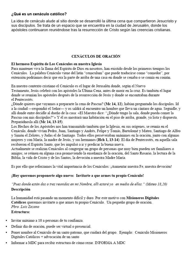Qué Es Un Cenáculo Católico | PDF | Apóstol | Última cena