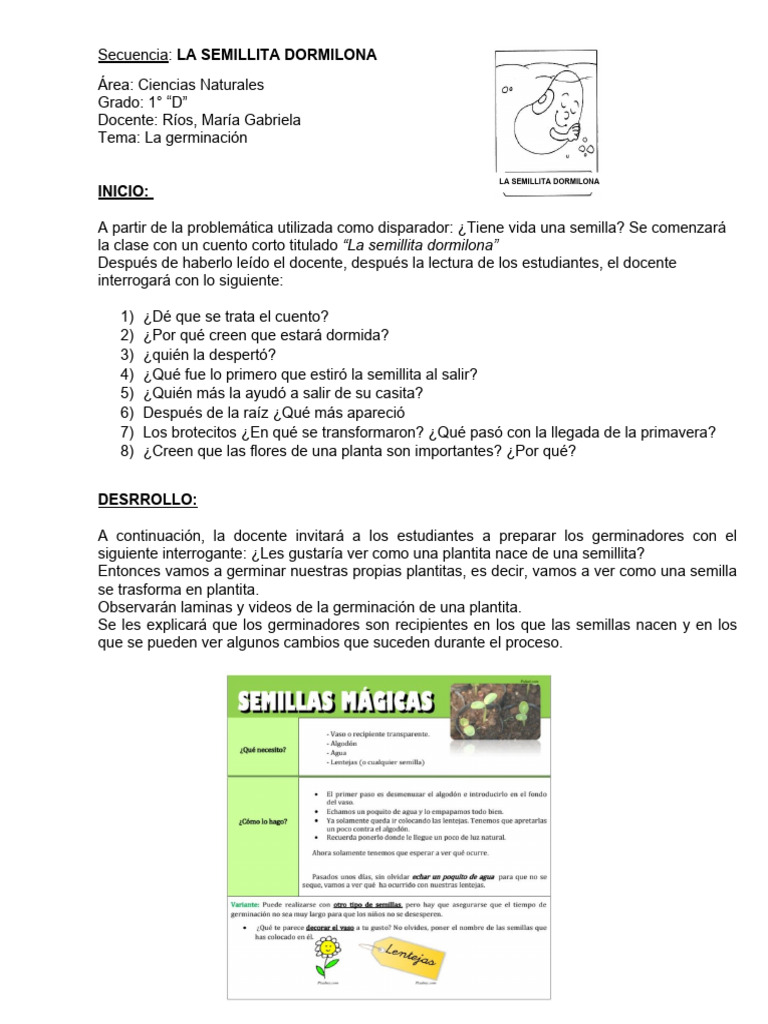 Secuencia Didáctica: La Semillita Dormilona | PDF