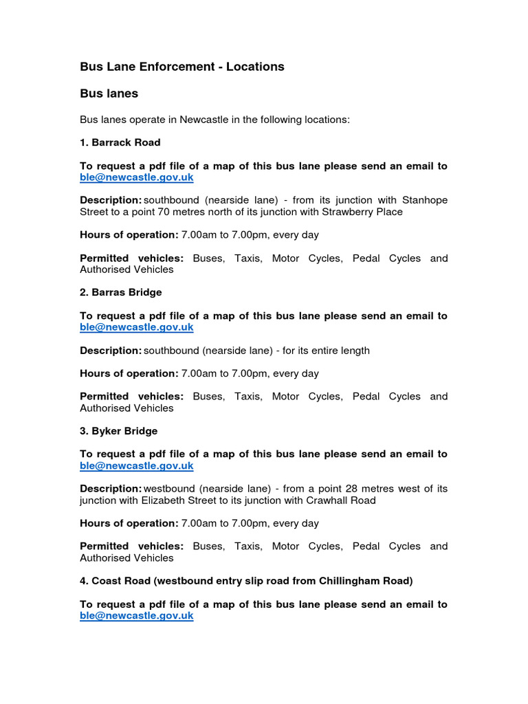 Newcastle Bus Lane Locations | PDF | Bus | Vehicles
