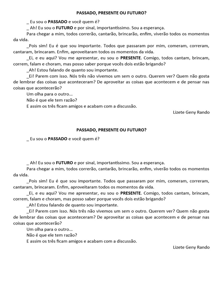 Texto Presente, Passado e Futuro e Atividades | PDF