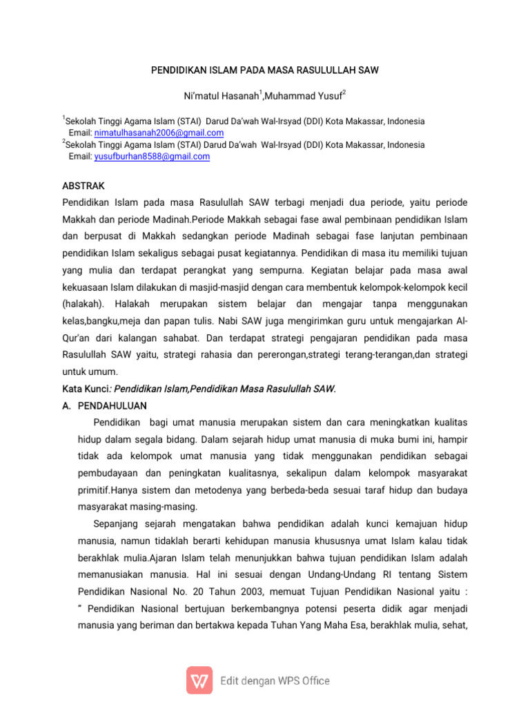 Pendidikan Islam Pada Masa Rasulullah Saw | PDF