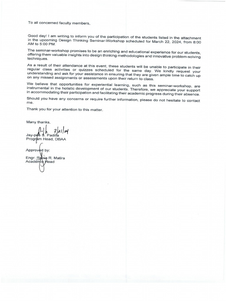 Excuse Letter - Design Thinking | PDF