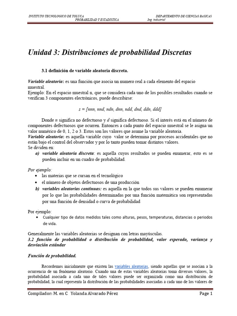 Distribuciones de Probabilidad Discretas | PDF | Variable aleatoria | Teoría de probabilidad