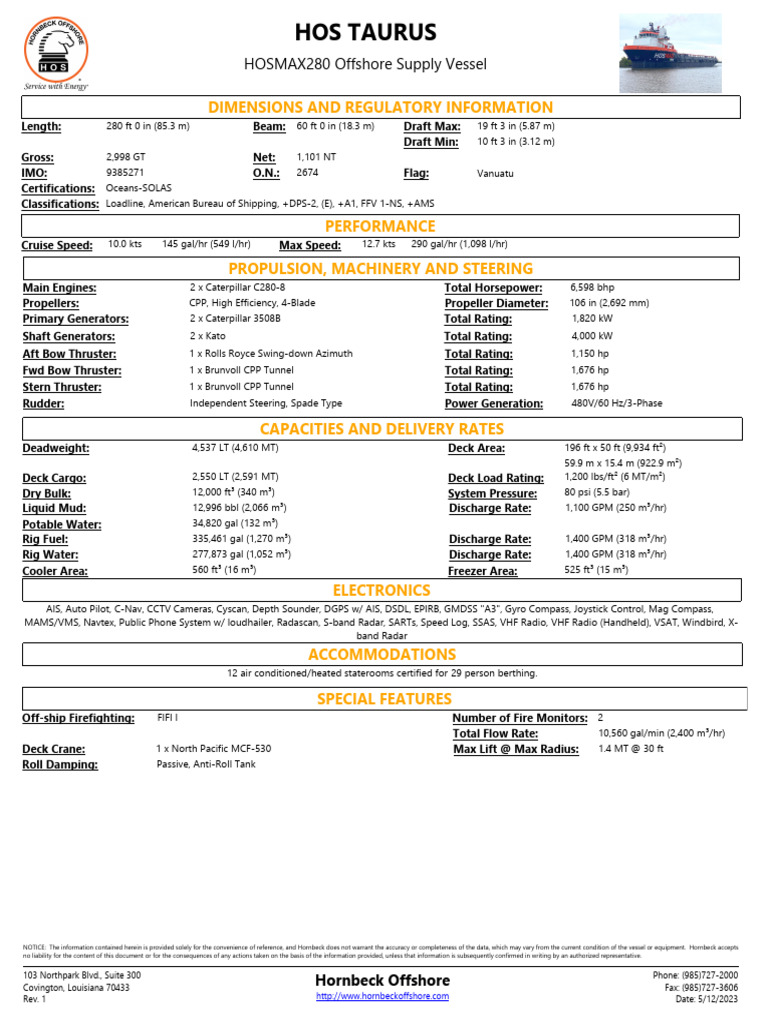 HOS Taurus Spec Sheet | PDF | Horsepower | Shipping