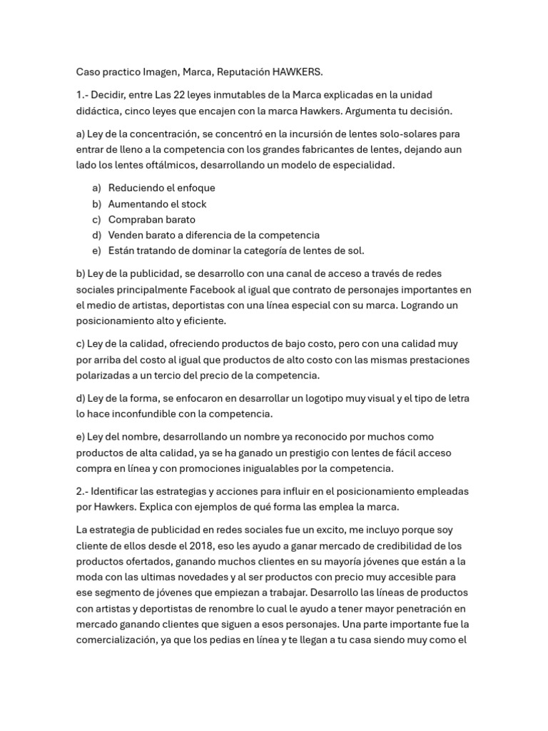 Caso Practico Imagen Marca Reputacion Hawkers | PDF | Marca | Publicidad