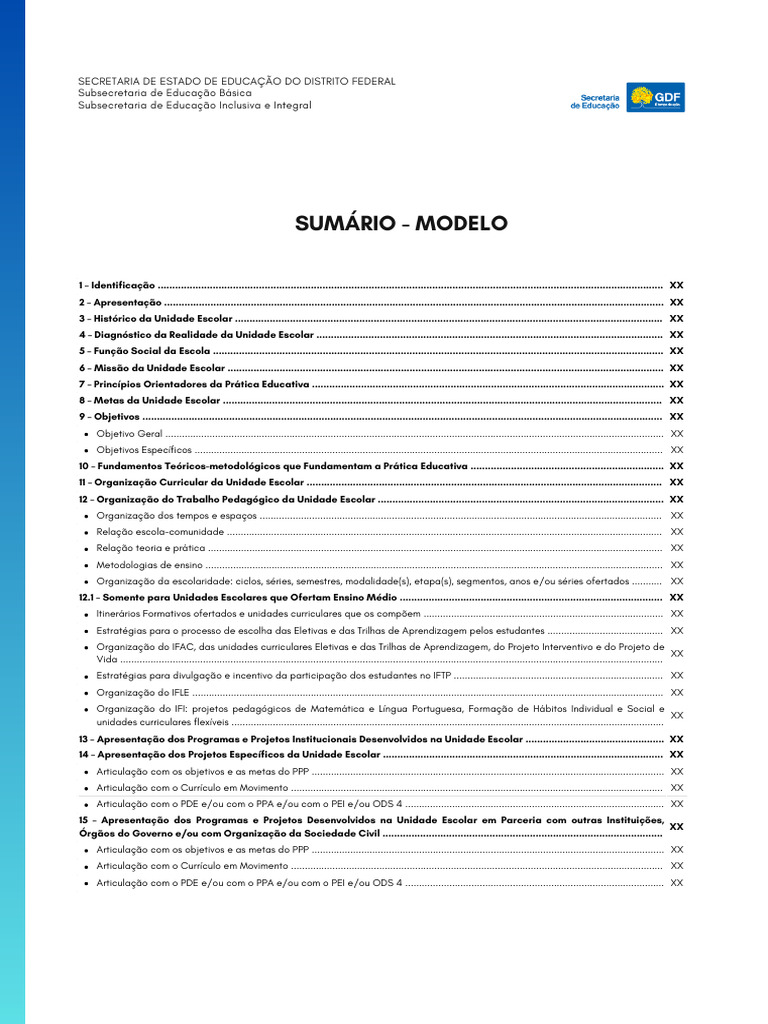 MODELO Sumario Do PPP Subeb 2024 | PDF | Pedagogia | Inclusão (Educação)