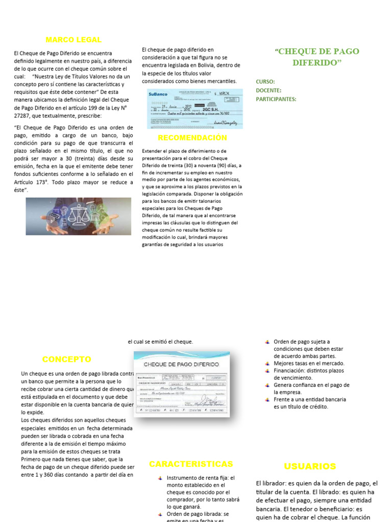 Cheque Diferido en Bolivia | Descargar gratis PDF | Cheque | Bancos
