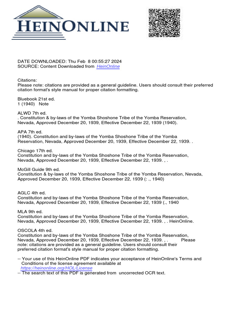 Yomba Shoshone Tribe Constitution & By-Laws | PDF | Indian Reservation ...