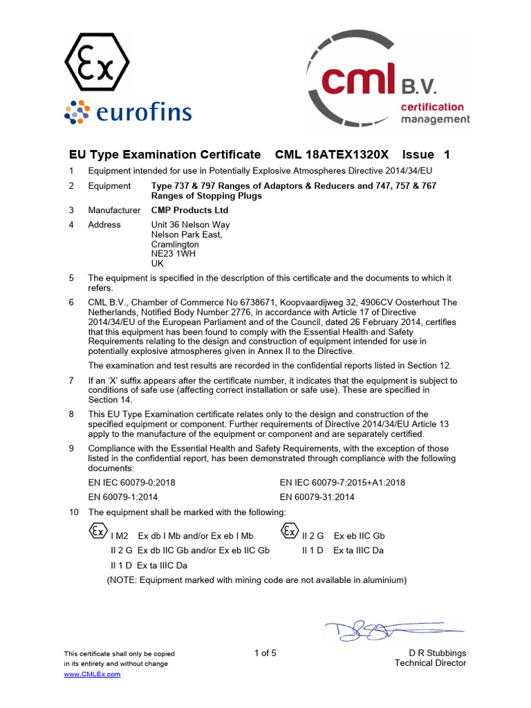 CML 18ATEX1320X Certificate Overview | PDF