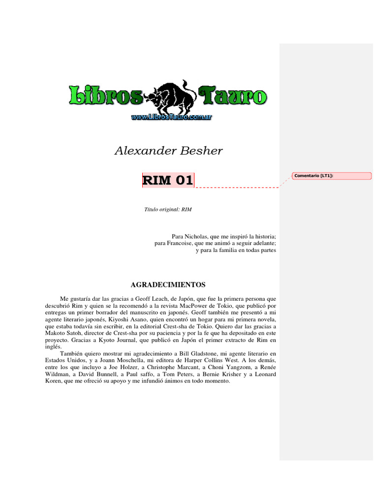 Una Novela de Realidad Virtual Rim 01 - Alexander Besher | PDF ...