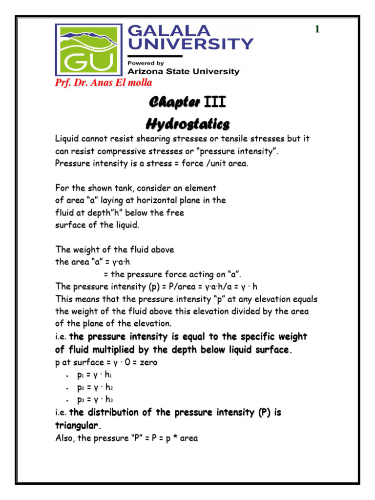 Fluid Mechanics - Chapter 3 | PDF | Pressure | Stress (Mechanics)