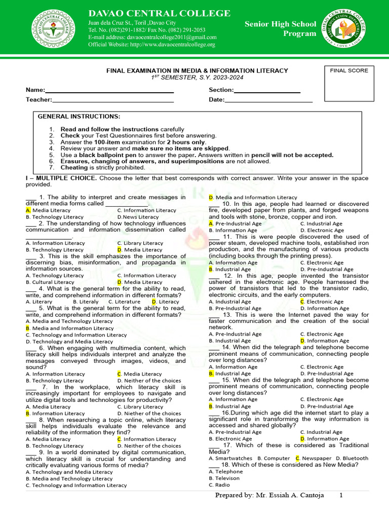 MIL Answer Tanan | PDF | Mass Media | Media (Communication)
