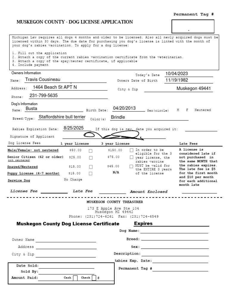 Dog License Application PDF | PDF | Dogs | Neutering