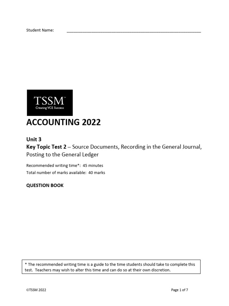 Accounting Test for Students | PDF | Debits And Credits | Business