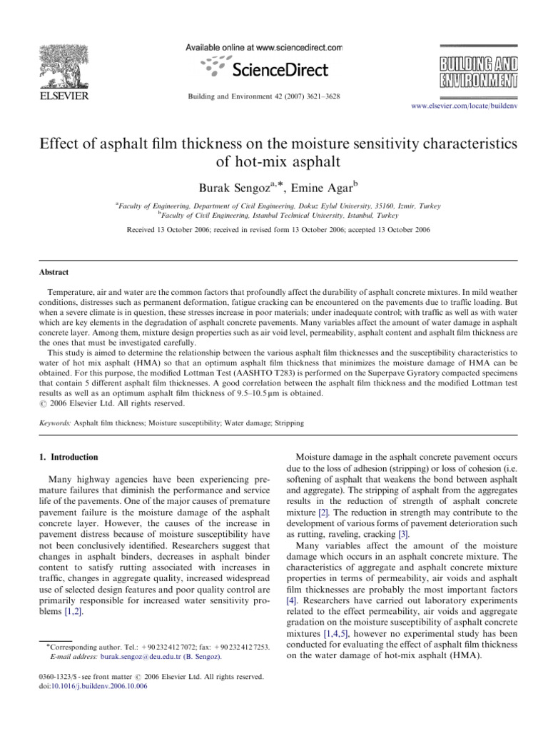Effect Of Asphalt Film Thickness On The Moisture Sensitivity Characteristics Of Hot Mix Asphalt