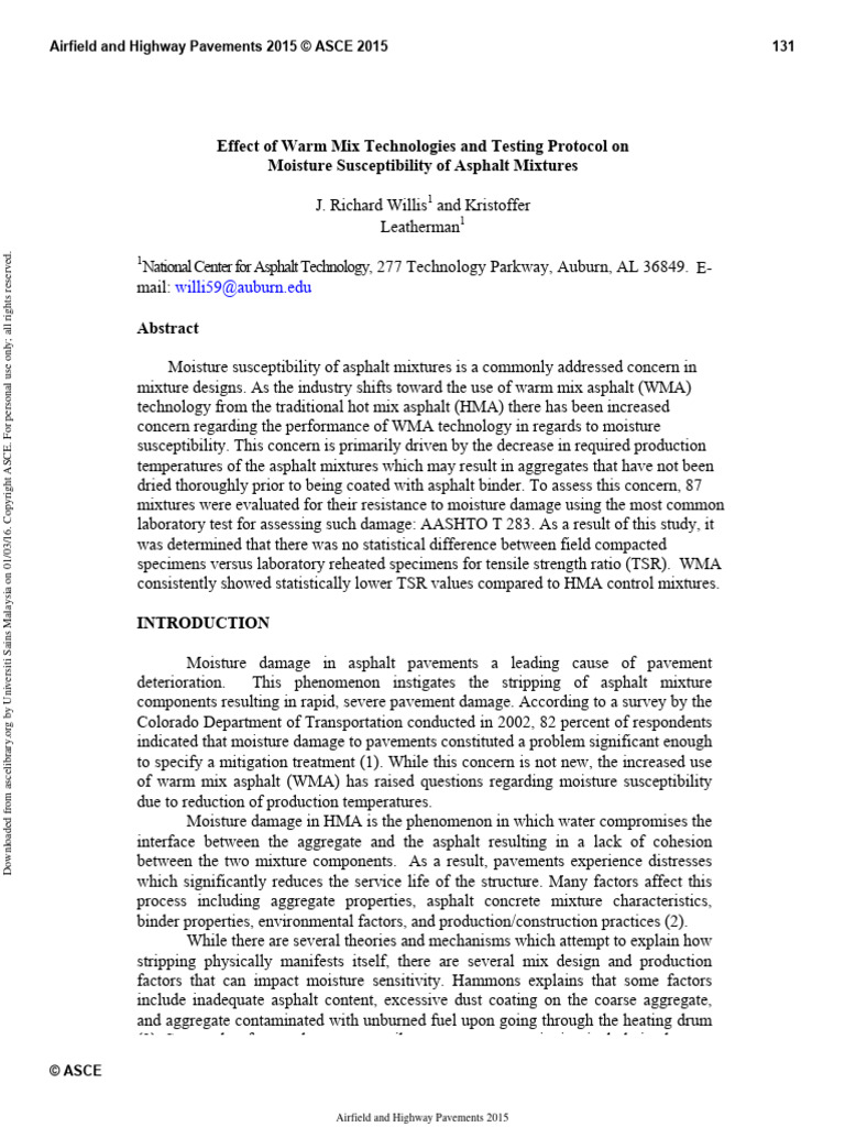 Effect of Warm Mix Technologies and Testing Protocol On Moisture ...