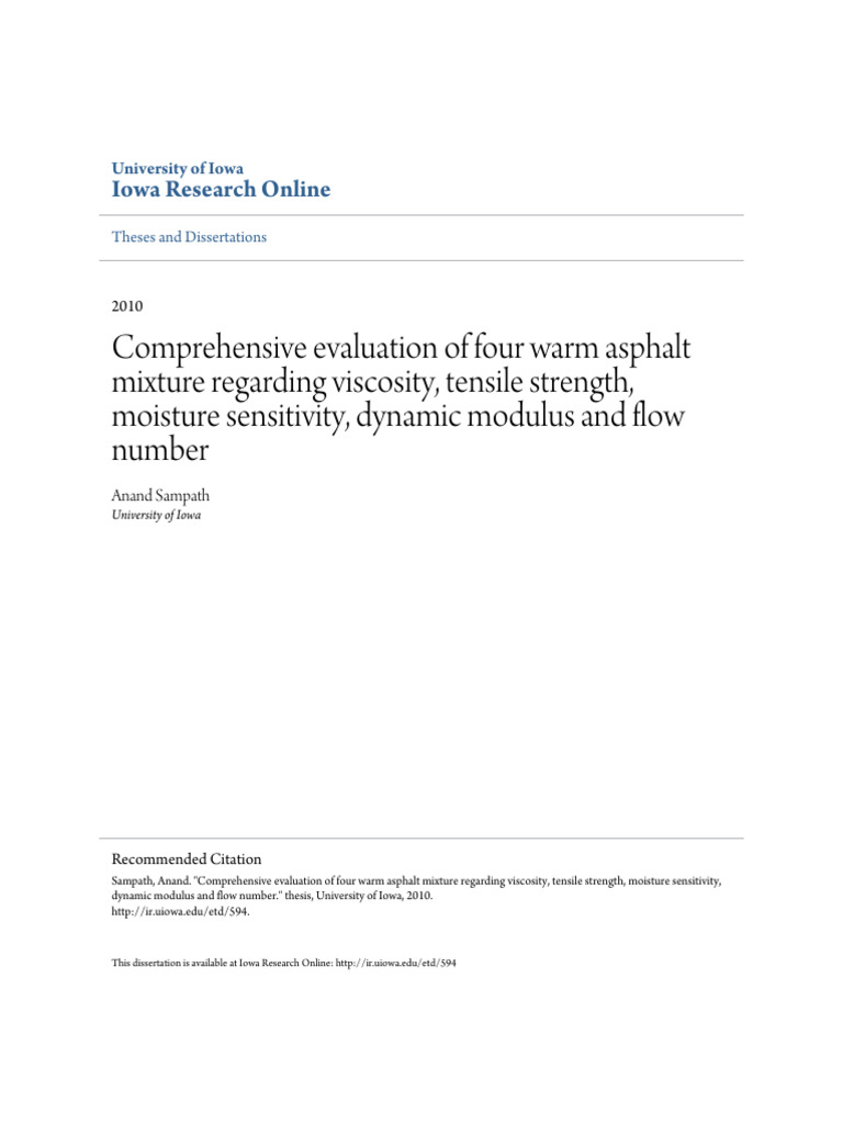 Comprehensive Evaluation Of Four Warm Asphalt Mixture Regarding Viscosity Tensile Strength