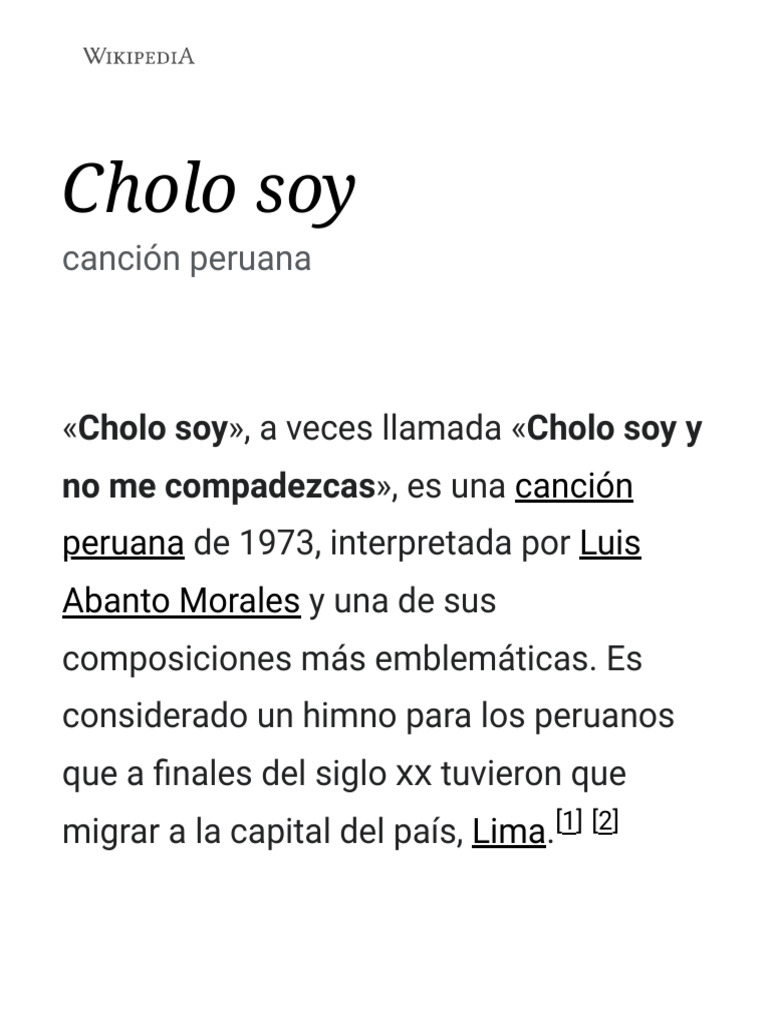 Cholo Soy - Wikipedia, La Enciclopedia Libre | PDF
