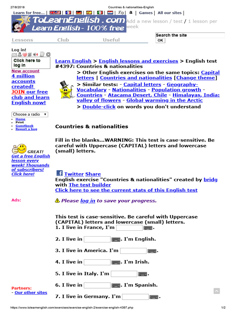 Countries & Nationalities-English | PDF | Verb | Linguistics