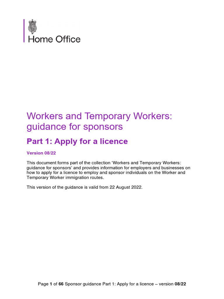 Sponsor Guidance Part 1 Apply For Licence 08 22 Download Free PDF