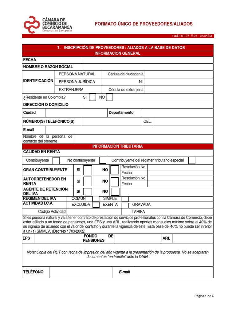 Anexo 1 - F-Adm-01-07 Formato Unico de Proveedores V21 | PDF | Bancos ... Anexo 1 - F-Adm-01-07 Formato Unico de Proveedores V21 | PDF | Bancos ...