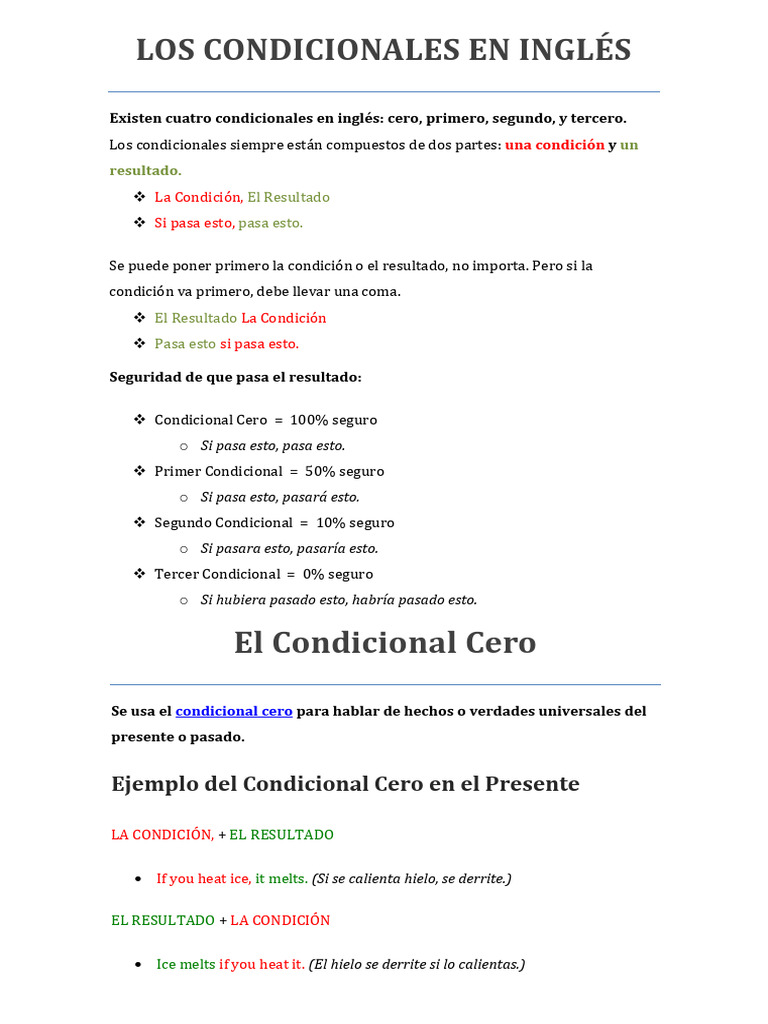 Condicionales en Ingles | Descargar gratis PDF | Gramática | Mecánica ...