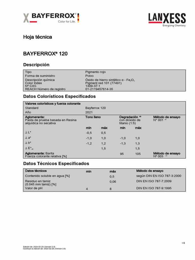Bayferrox 120 | PDF | Elementos químicos | Sustancias químicas