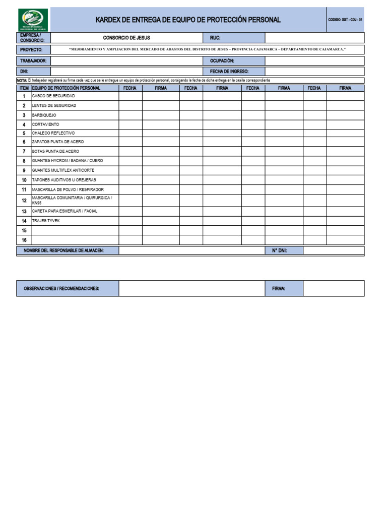 KARDEX DE ENTREGA DE EPP | PDF