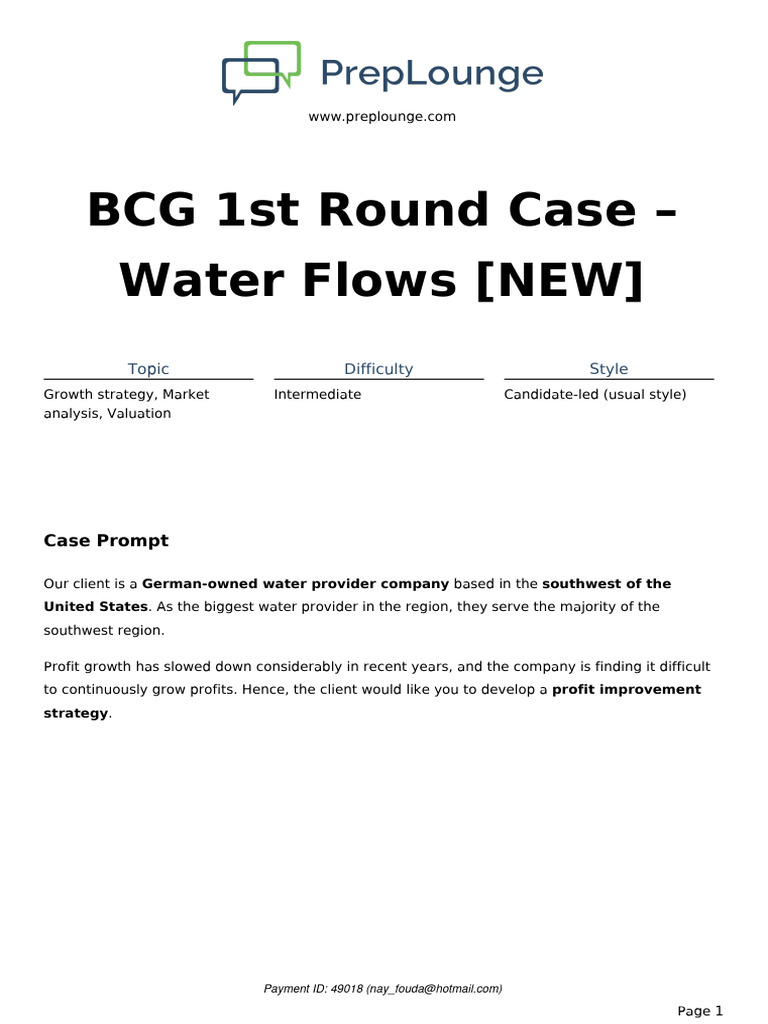 Case - BCG 1st Round Case Water Flows NEW | PDF | Risk | Profit (Economics)