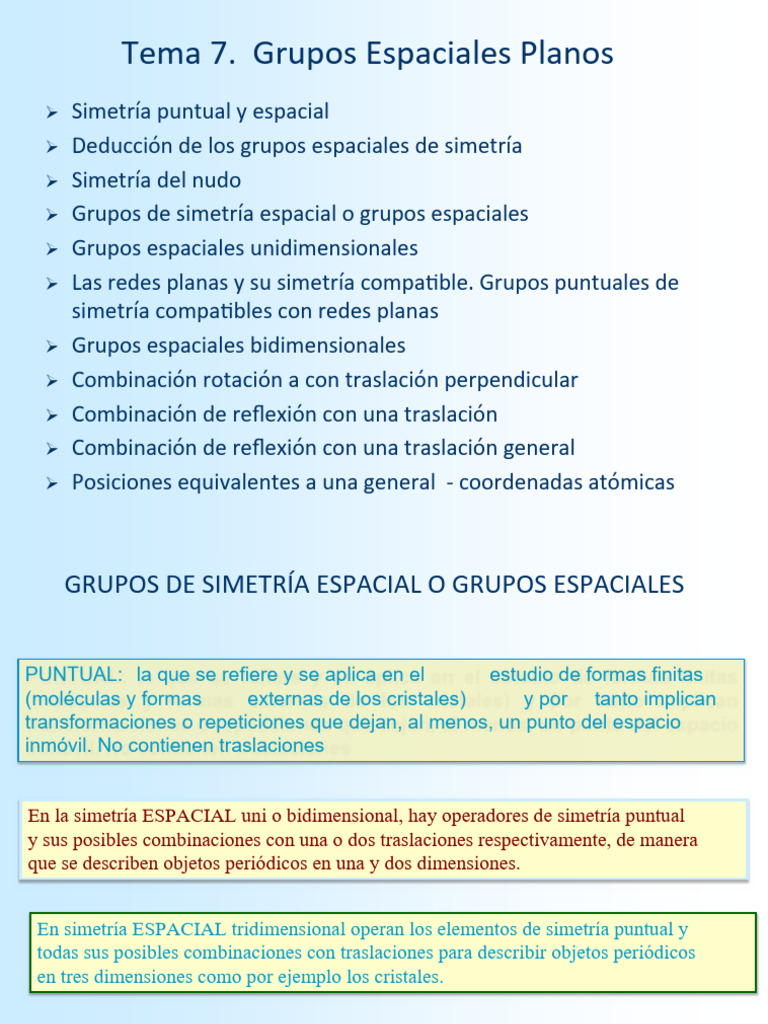 Tema 7. Grupos Espaciales Planos | PDF | Estructura cristalina | Simetría