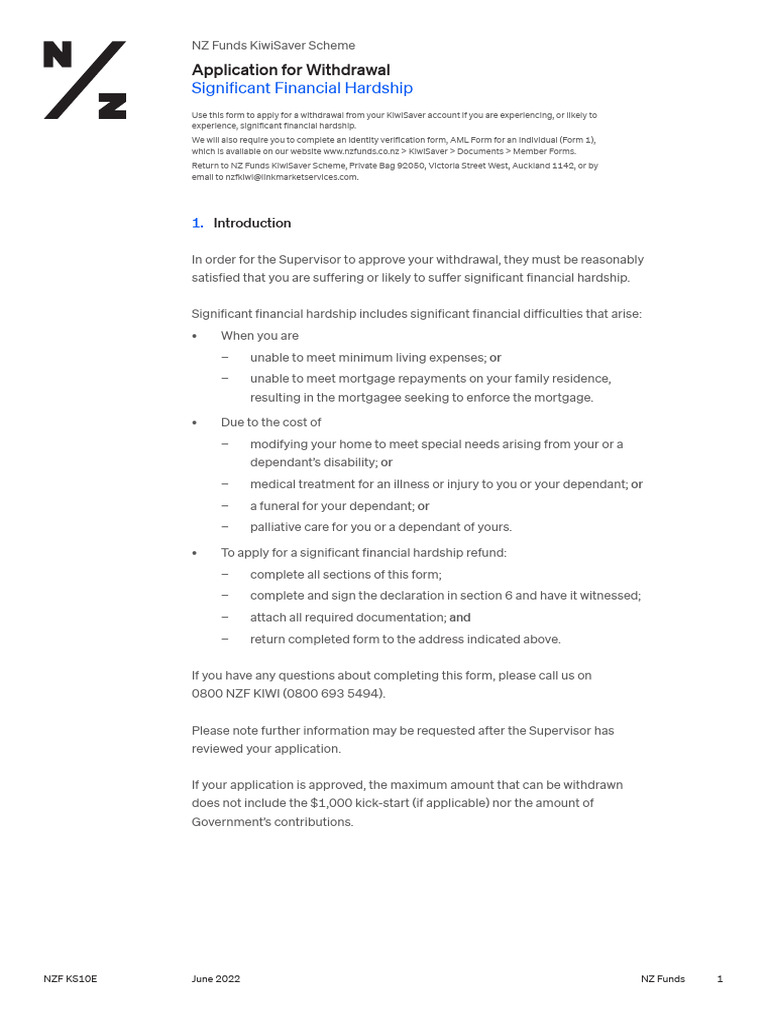 k10 Withdrawal Application Form Financial Hardship | PDF | Credit ...