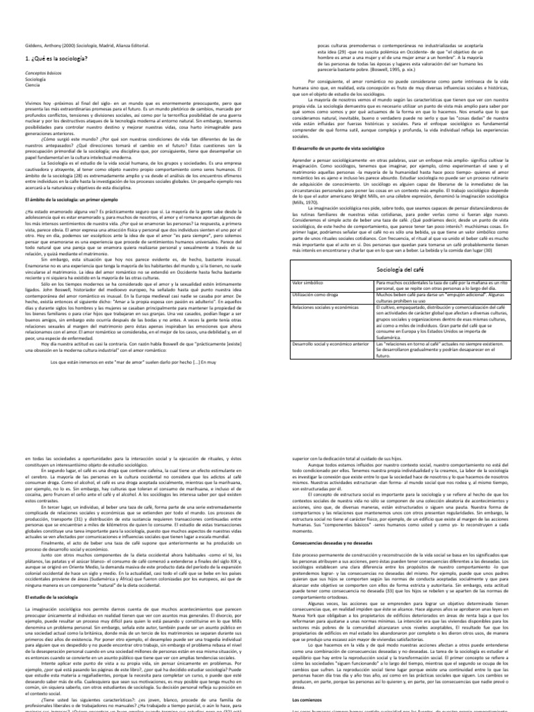 Análisis Introspectivo Del Trabajo de Anthony Giddens en La Sociología | PDF | Sociología ...