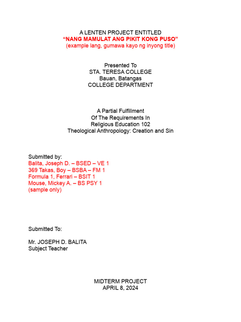 Lenten Project Docu Format | PDF