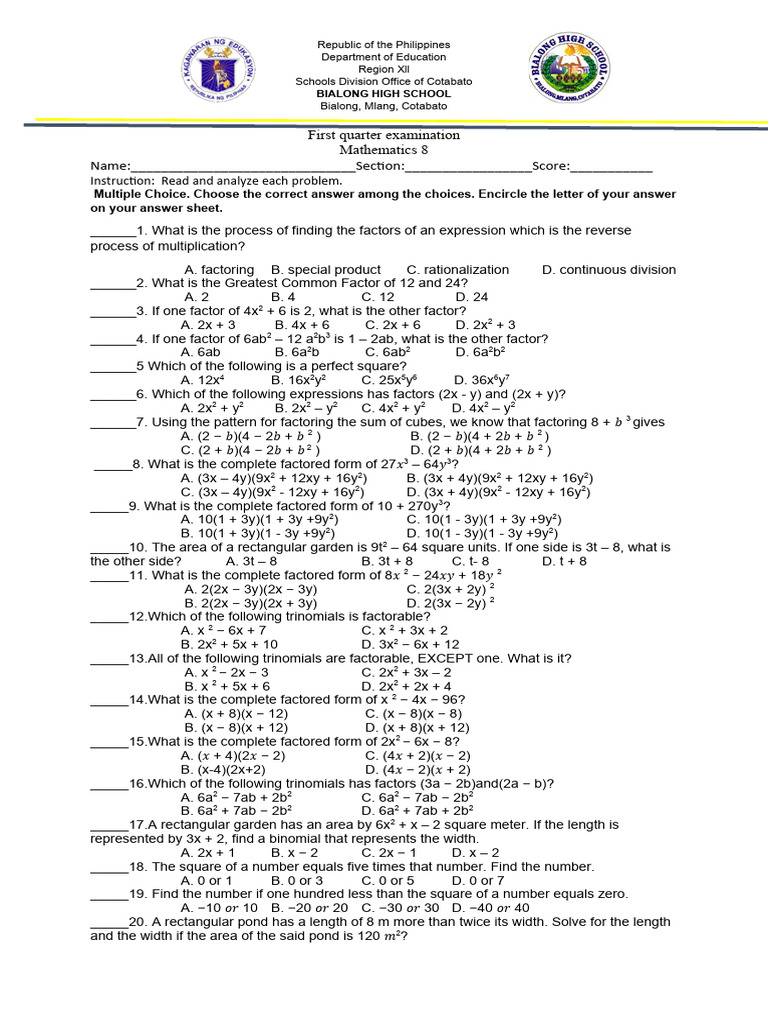 G8 Math | PDF | Cartesian Coordinate System | Equations