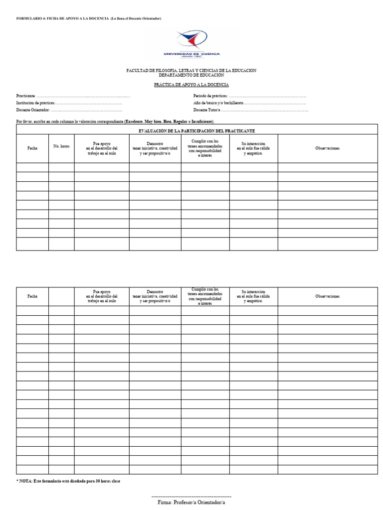 4. Formulario 4 FICHA APOYO A LA DOCENCIA (Etapa I) | PDF | Enseñando | Salón de clases