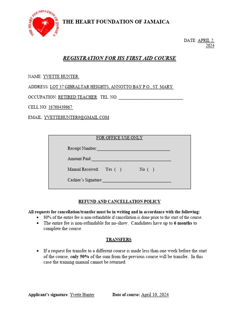 HS First Aid Course Registration | PDF