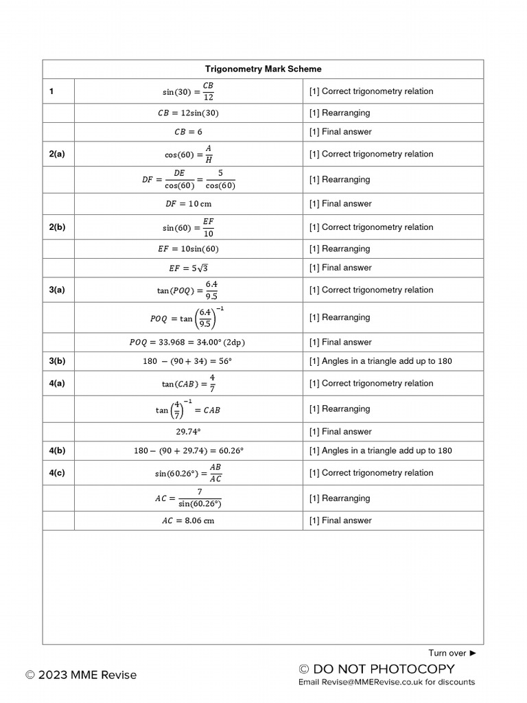 Trigonometry Answers MME | PDF | Trigonometry | Euclidean Plane Geometry