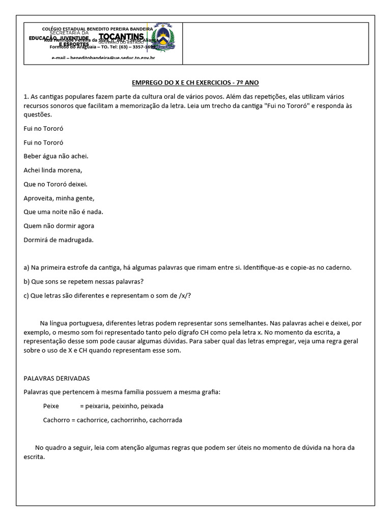 Exercícios de Ortografia: X e CH | PDF | Linguística