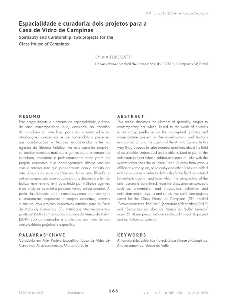 Vista Do Espacialidade e Curadoria - Revista Estado Da Arte | PDF
