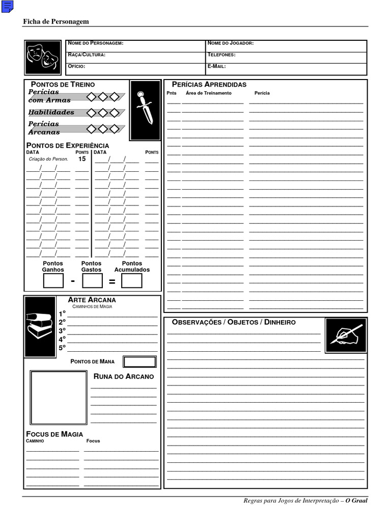 Ficha de Personagem para RPG O Graal | PDF | Jogos | Videogames de RPG