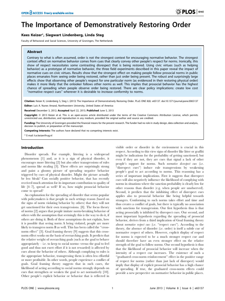 The Importance of Demonstratively Restoring Order | PDF | Behavioural ...