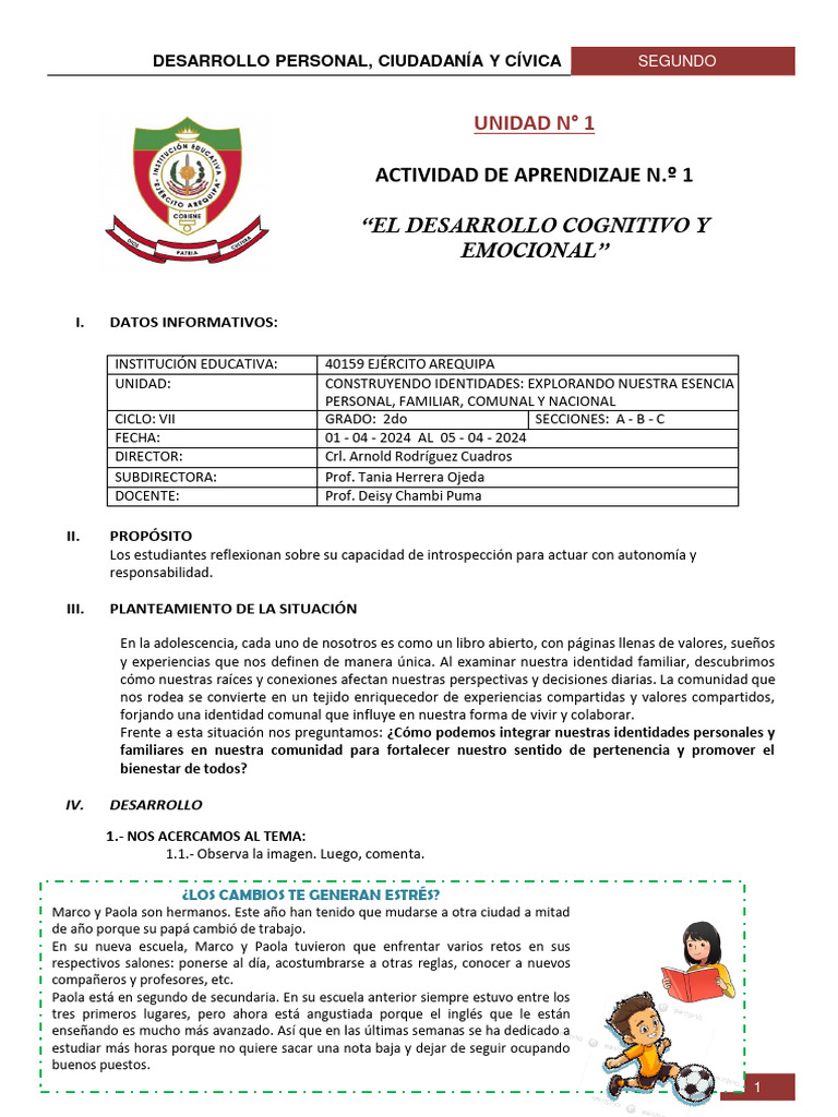 Segundo - DPCC - Primera Actividad de Aprendizaje - DPCC - Cuarto | PDF | Pensamiento | Adultos