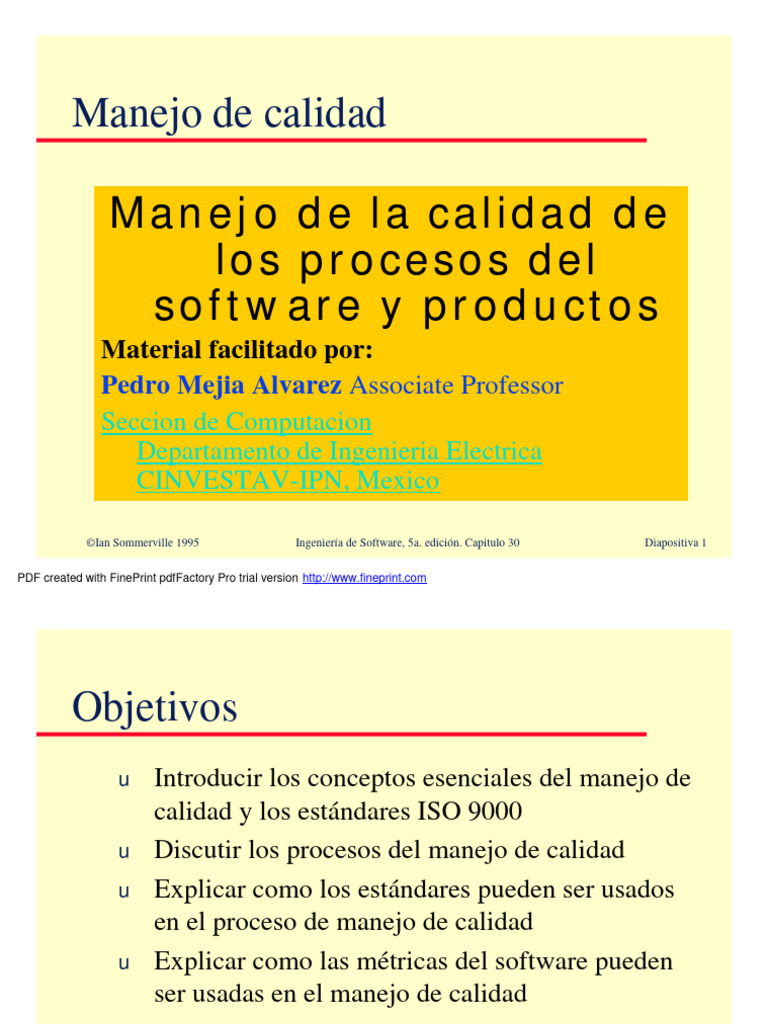 64 Manejo de La Calidad de Los Procesos Del Software y Productos (Presentacion) Autor Pedro ...