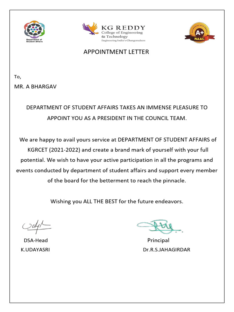 Dsa Appoinment Letters (All) | PDF