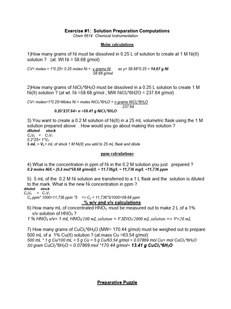 Exercise1-ans | PDF | Concentration | Parts Per Notation