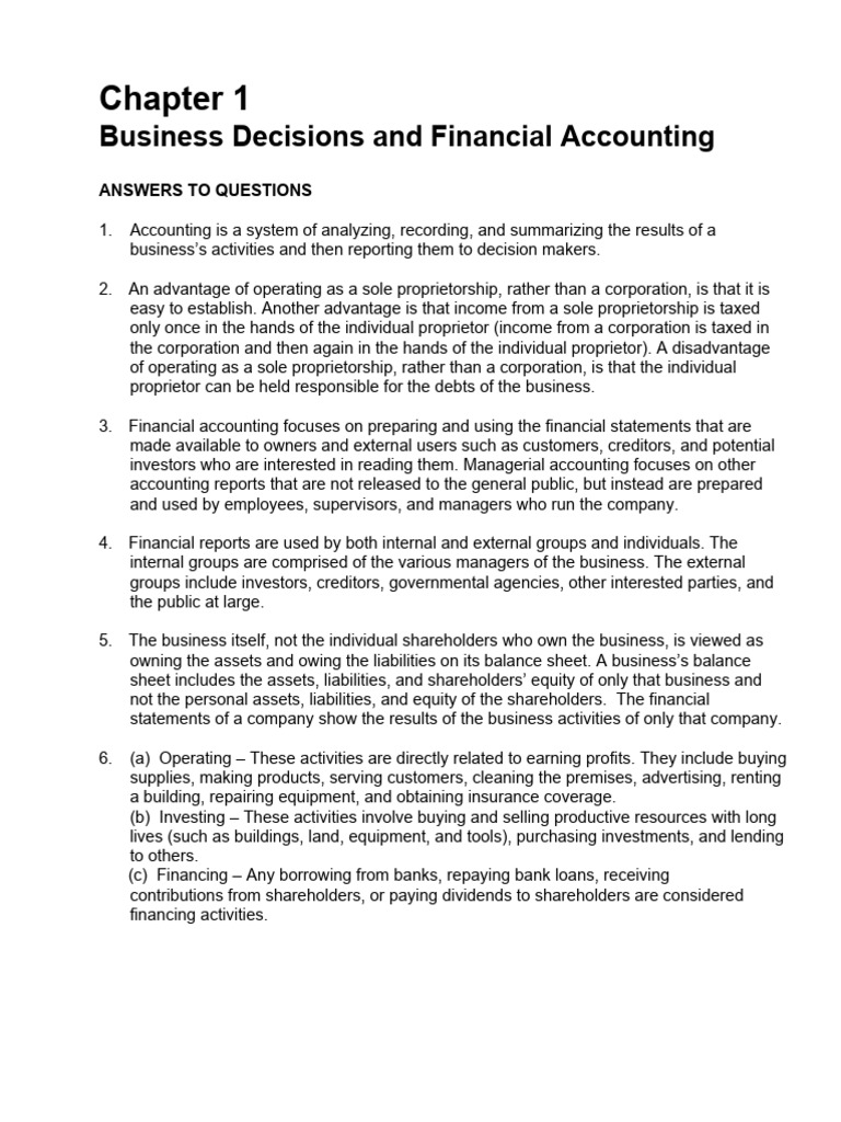 Chapter 1-Solutions | PDF | Financial Accounting | Retained Earnings