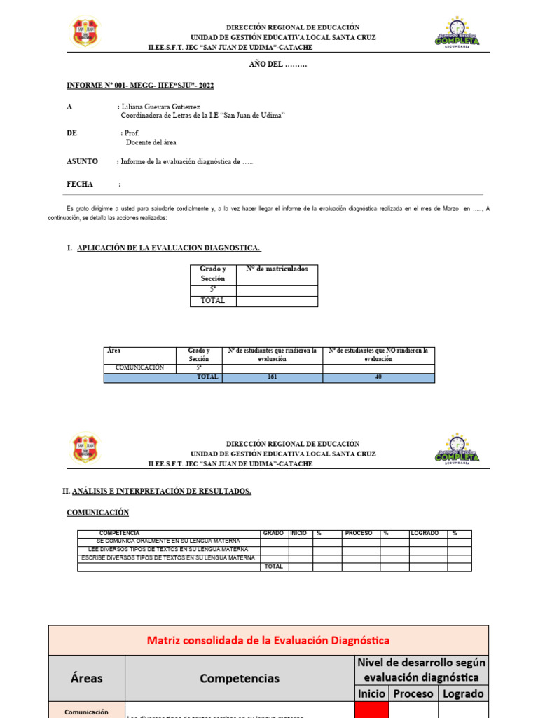 Informe de Ev. Diag.2023 Comunicación 5° | PDF | Evaluación | Aprendizaje