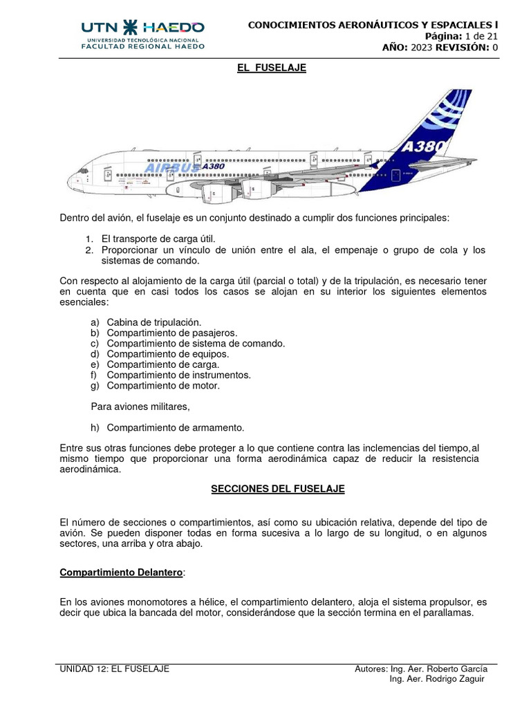 Estructura y Funciones del Fuselaje Aeronáutico | PDF | Avión | Empenaje